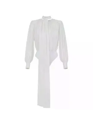 Elisabetta Franchi Silk Georgette Bodysuit With Sash And Balloon Sleeves - White