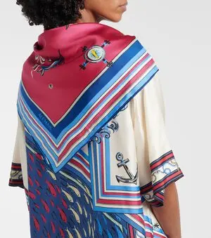 ALEMAIS Printed Silk Twill Scarf - Red