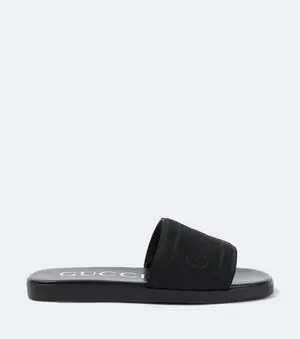 Gucci Logo Canvas And Leather Slides
