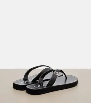 Gucci Double G Leather Thong Sandals - Black