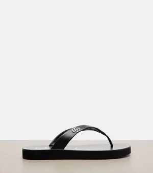 Gucci Double G Leather Thong Sandals - Black