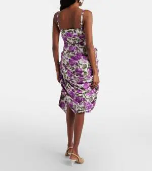 Chloé Ruched Floral Print Cotton Mini Dress