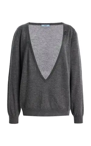 Prada Cashmere Knit V-neck Sweater - Grey