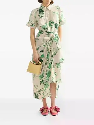 Erdem Floral Print Knot Detail Midi Skirt