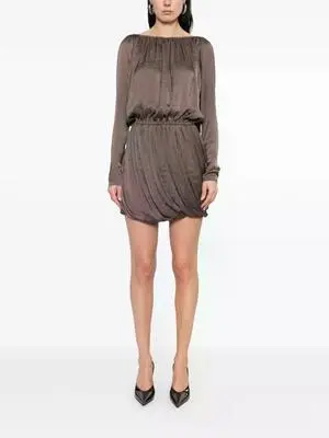 Saint Laurent Elasticated Long Sleeve Midi Dress
