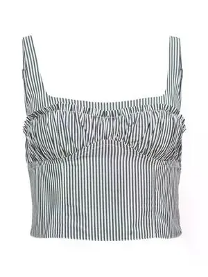 FLEUR DU MAL Striped Ruffled Square Neck Top - Black