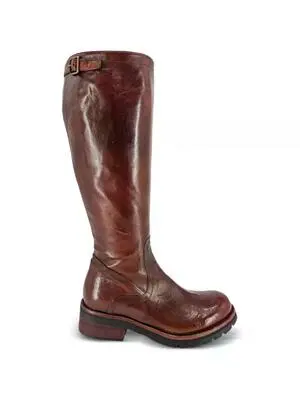 MADISON MAISON Knee-high Leather Boots With Buckle And Zip Fastening - Brown