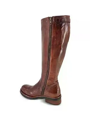 MADISON MAISON Knee-high Leather Boots With Buckle And Zip Fastening - Brown