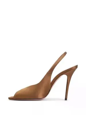 Amina Muaddi Slingback Open Toe Sandals - Brown