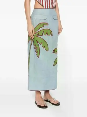 Farm Rio Embroidered Palm Tree Midi Skirt
