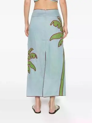 Farm Rio Embroidered Palm Tree Midi Skirt