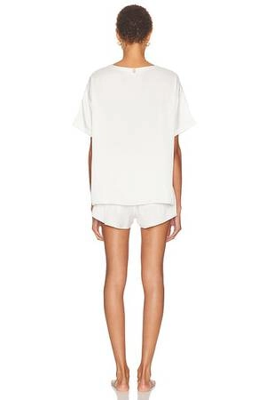 Lunya Washable Silk Tee Short Pajama Set - Tranquil White