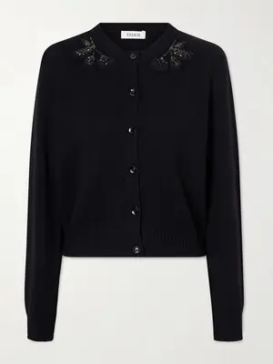 Erdem Embellished Merino Wool Cardigan - Black