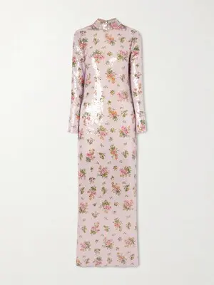 Brandon Maxwell Floral-print Sequined Gown - Pink