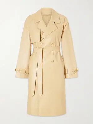 Nour Hammour Double-breasted Belted Leather Trench Coat
