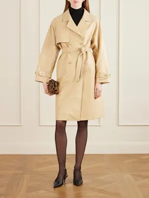 Nour Hammour Double-breasted Belted Leather Trench Coat