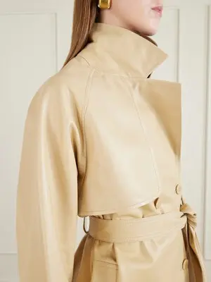 Nour Hammour Double-breasted Belted Leather Trench Coat