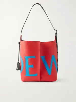 Loewe Large Pleated Printed Leather Shoulder Bag - Red