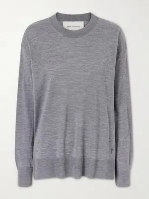 AMI Paris Knitted Wool And Silk-blend Sweater - Gray