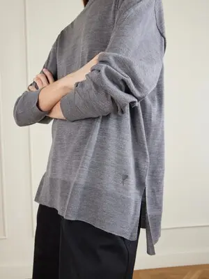 AMI Paris Knitted Wool And Silk-blend Sweater - Gray