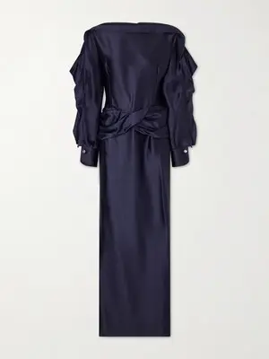 LANVIN Ruffled Gathered Satin Gown - Blue
