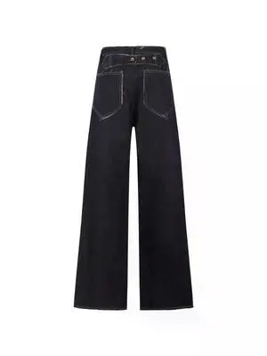KURO Contrast Stitching Frayed Jeans