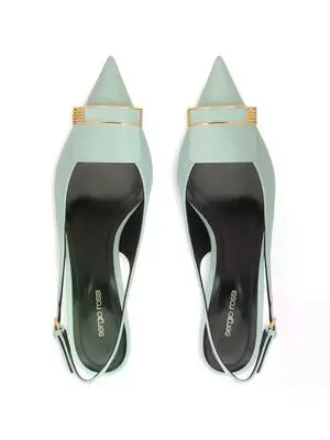 SERGIO ROSSI Logo-plaque Point-toe Slingback Pumps - Blue