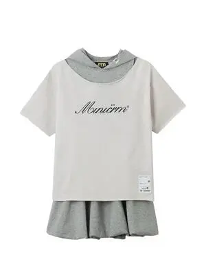 MINI CREAM Hooded Raw-cut Dress - Grey
