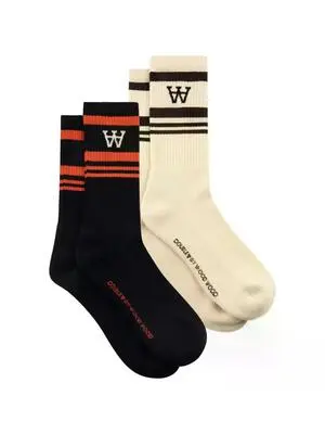 Wood Wood Ryder Striped Logo Crew Socks - Black