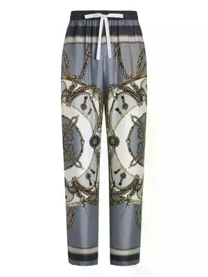 Dolce & Gabbana Printed Silk Twill Trousers - Blue