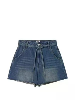 B+AB Belted Frayed Hem Denim Shorts - Blue