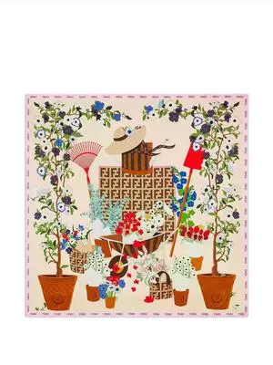 Fendi Floral Gardening Silk Scarf - Neutrals