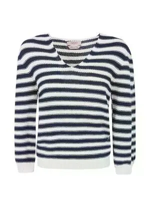 TWINSET Striped V-neck Fine Knit Pullover
