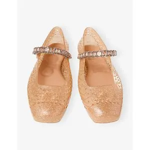 JIMMY CHOO Glitter-embellished Ballet Flats - Light Toffee/silver