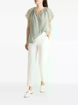 MAISON COMMON V-neck Flutter-sleeve Blouse With Lattice Detail