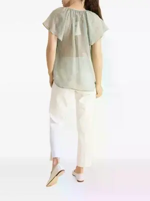 MAISON COMMON V-neck Flutter-sleeve Blouse With Lattice Detail