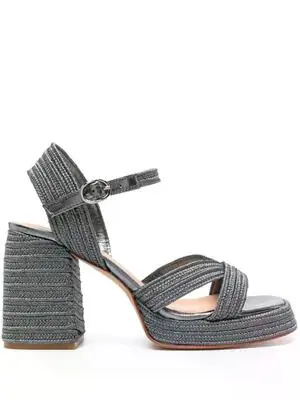 CastaÑer Metallic Braided Block Heel Platform Sandals - Silver