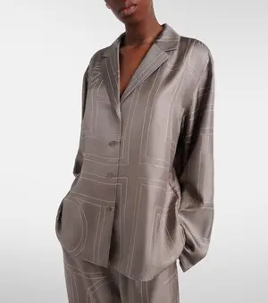 TOTEME Logo Silk Twill Pajama Shirt - Grey