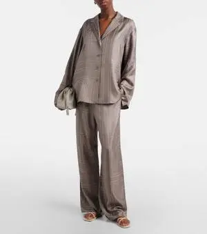 TOTEME Logo Silk Twill Pajama Shirt - Grey