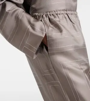 TOTEME Monogram Silk Twill Pajama Pants - Grey