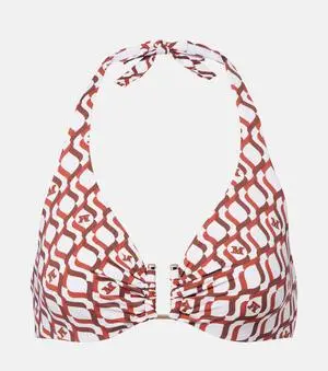 Max Mara Printed Halterneck Bikini Top - Red