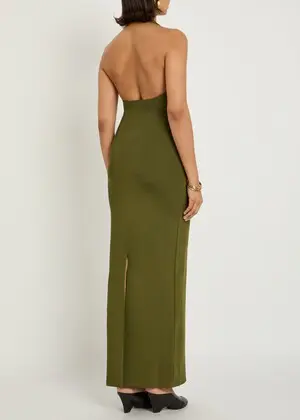 Khaite Mahi Halterneck Stretch-knit Maxi Dress - Olive
