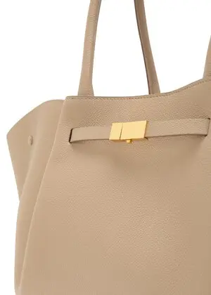DEMELLIER Grained Leather Tote Bag With Belted Detail - Taupe