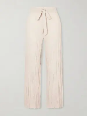 Sharon Wauchob Crinkled Silk-blend Wide-leg Trousers - Neutrals
