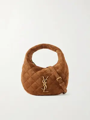 Saint Laurent SAINT LAURENT Icarino Mini Matelassé Suede Shoulder Bag Brown
