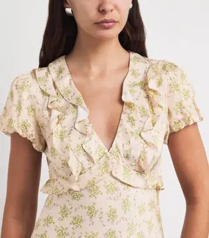 Sandro Floral Print Ruffle Detail Mini Dress - Pink