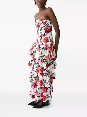Carolina Herrera Rose-print Tiered Midi Dress