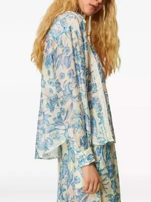 TWINSET Floral Print Lyocell Shirt With Lace Trim