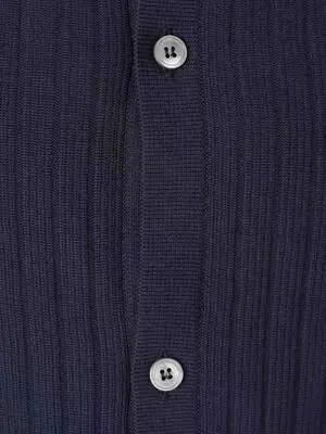 LARDINI Ribbed Knit Collared Shirt - Blue