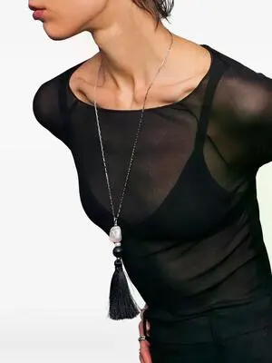 OBSIDIAN Tasseled Onyx And Pearl Necklace